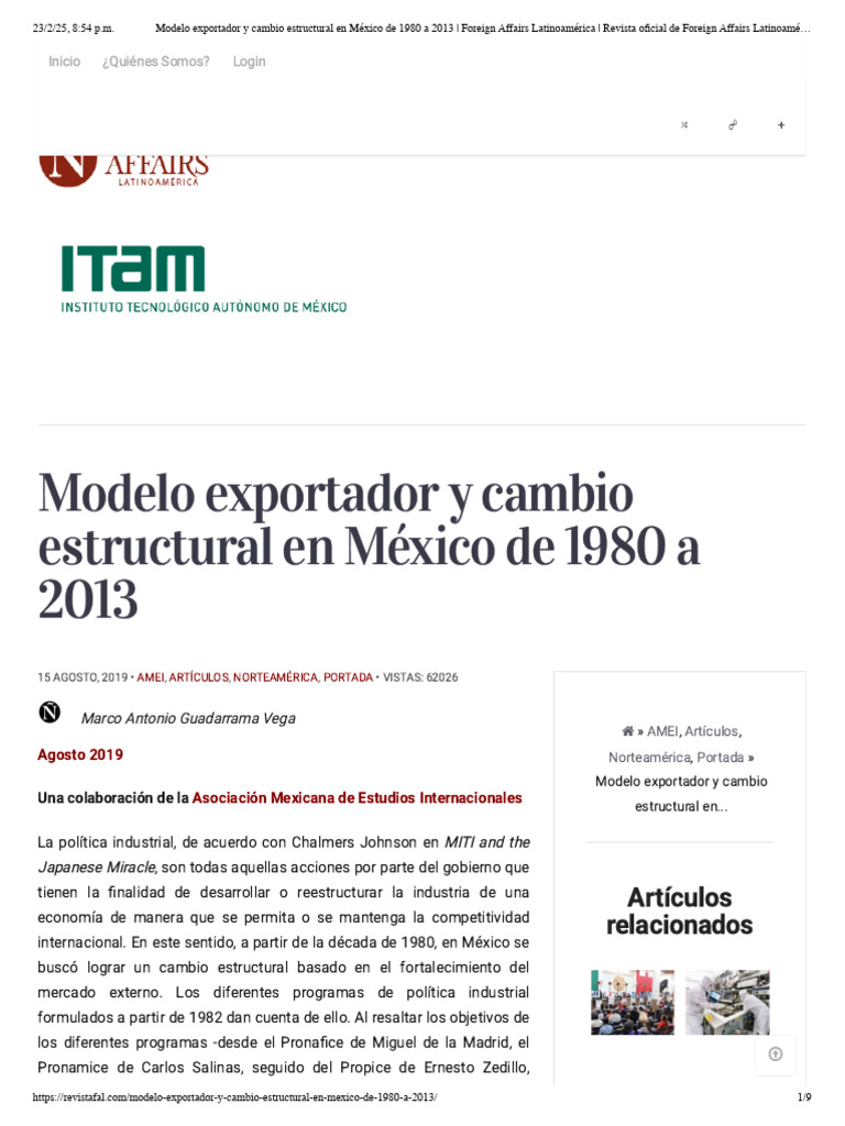 Modelo exportador y cambio estructural en México de 1980 a 2013 ...