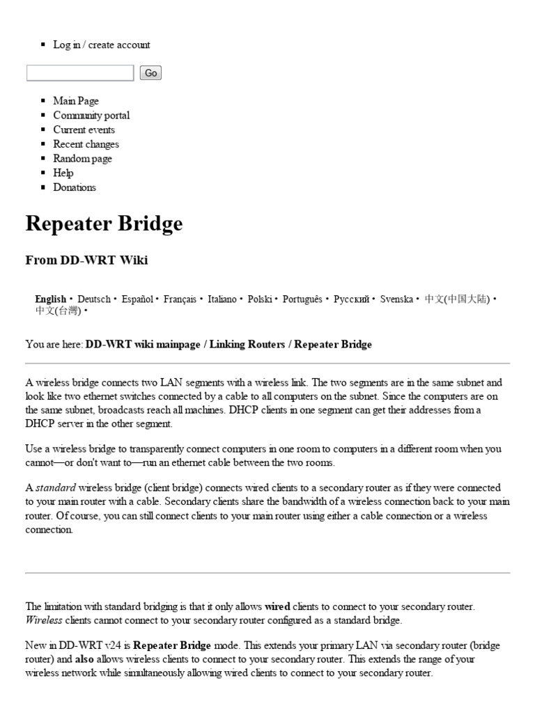 Repeater Bridge - DD-WRT Wiki | PDF | Wireless Lan | Wi Fi