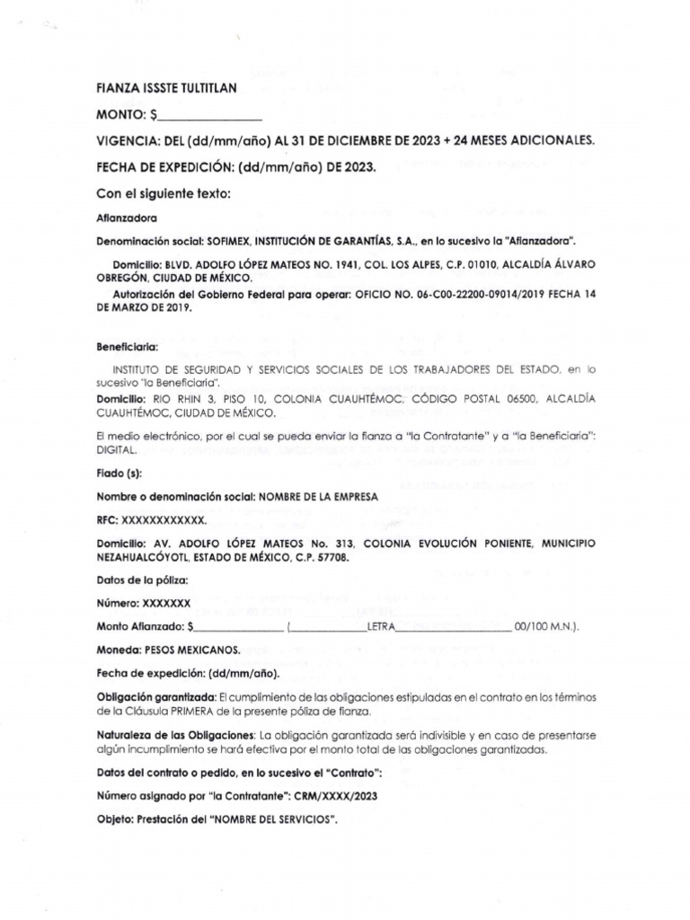 Machote Fianza Bi 202320230607 - 22450842 | PDF