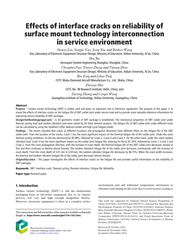 Effects of Interface Cracks On Reliability of Surface Mount Technology | PDF | Fatigue (Material ...