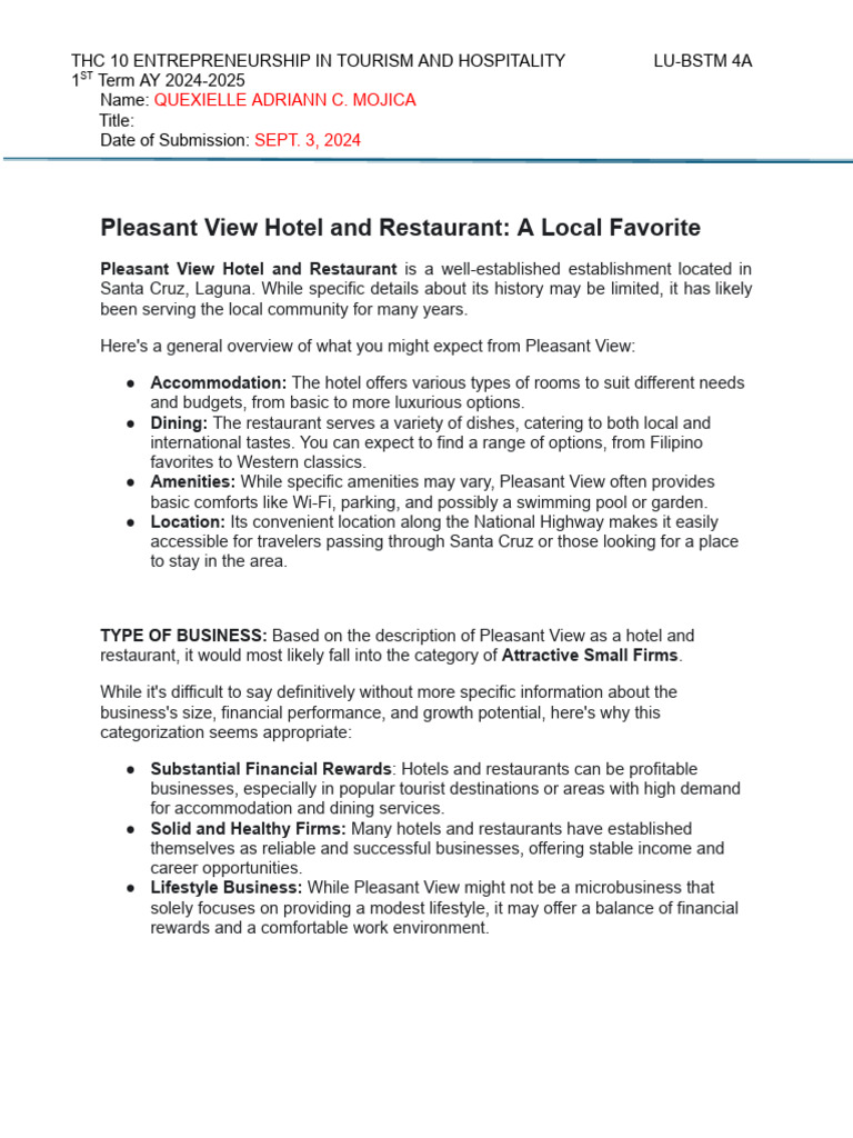 Template Assessment Task THC10 | PDF | Hotel | Restaurants