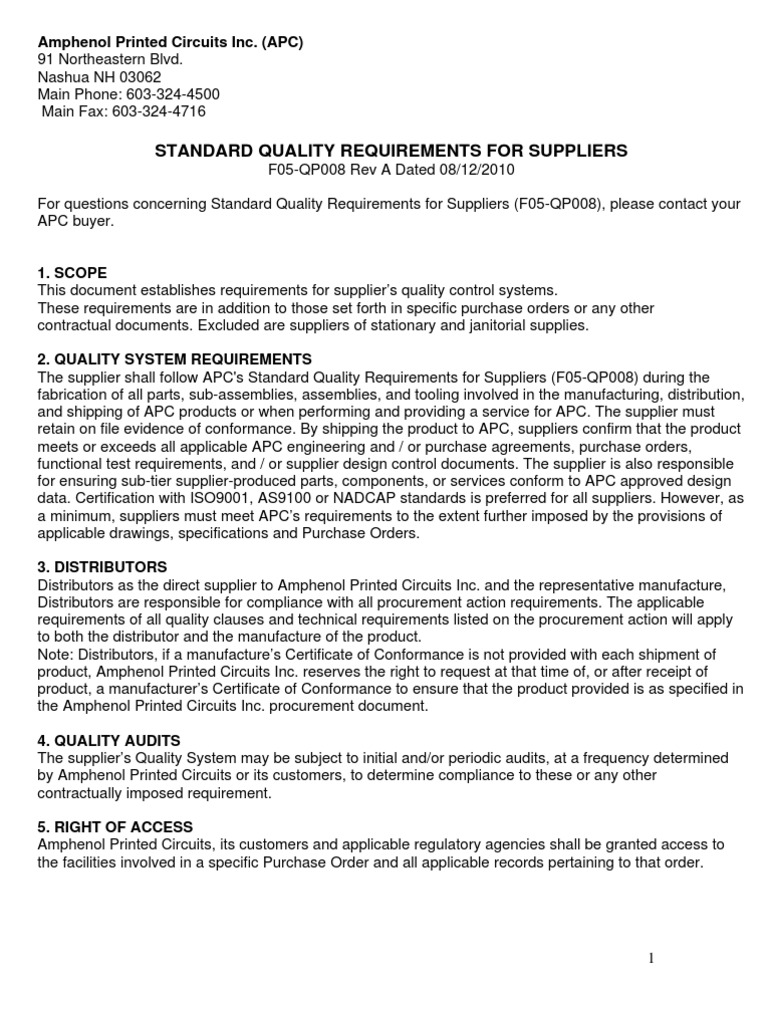 APC Supplier Quality Requirements Guide | PDF | Packaging And Labeling ...