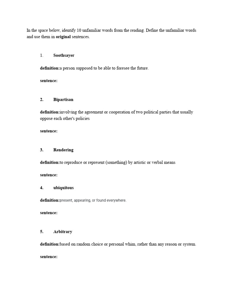 Vocabulary Form Template | PDF