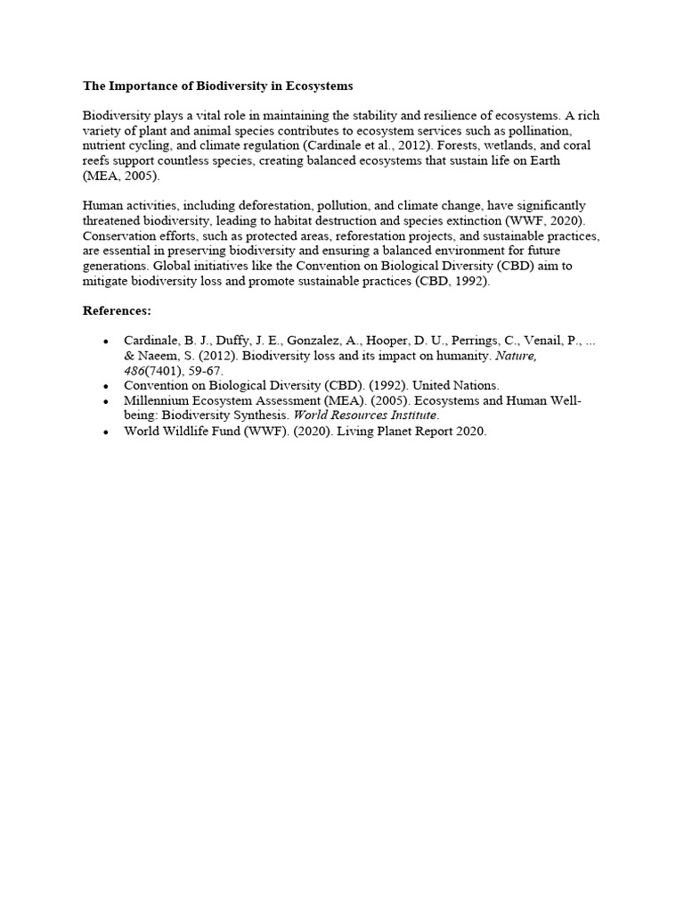 The Importance of Biodiversity in Ecosystems | PDF