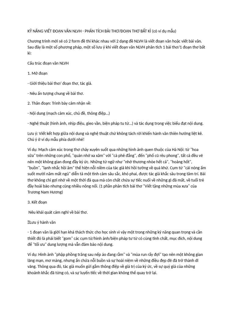 KỸ NĂNG VIẾT ĐOẠN VĂN NLVH | PDF