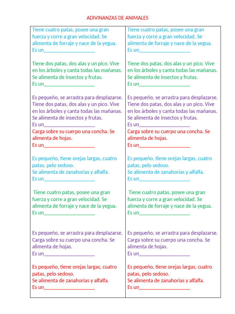 Adivinanzas de Animales para Niños | PDF | Zoología