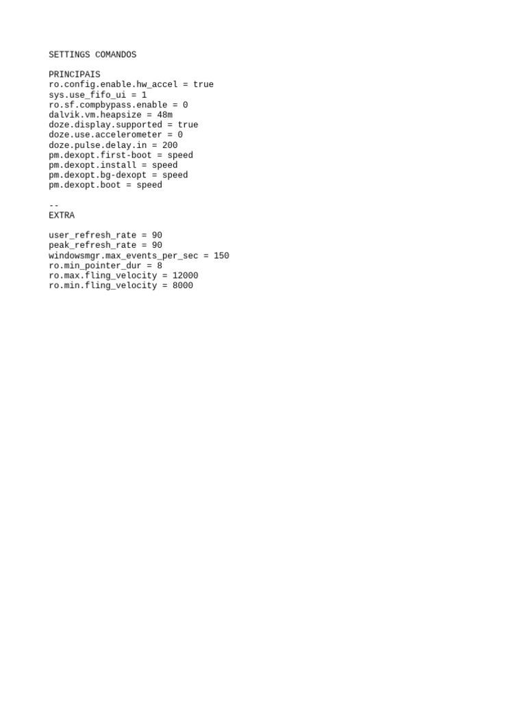 Key Android Settings Commands Guide | PDF