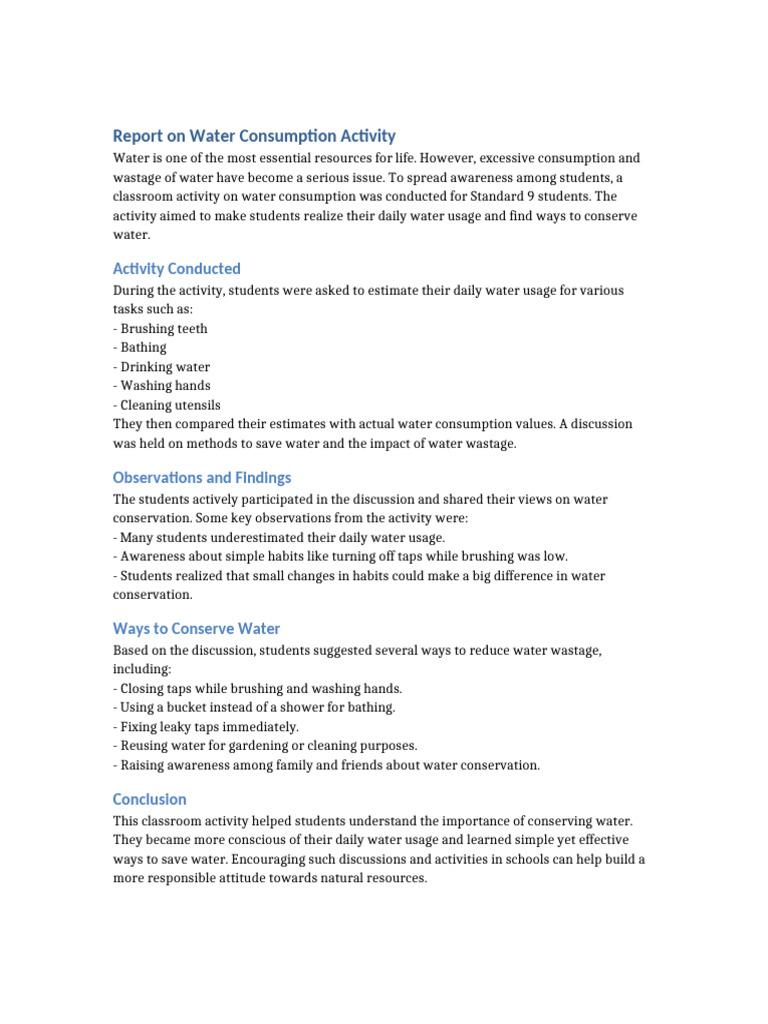 Water Consumption Report | PDF