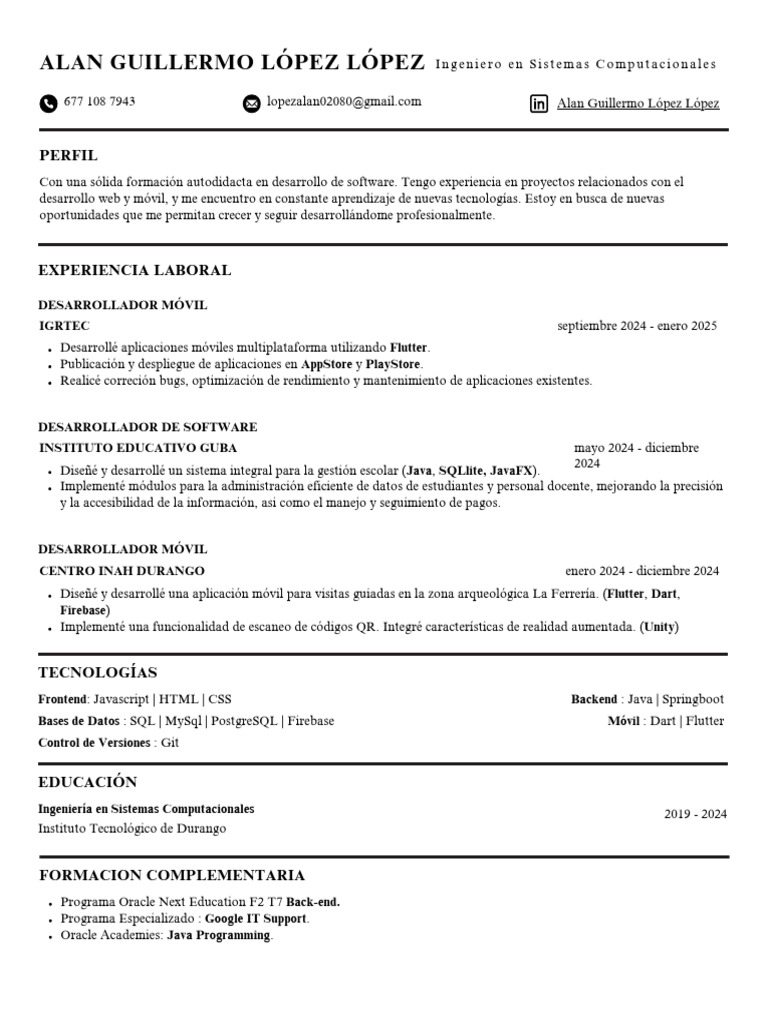 Alan Lopez Lopez CV | PDF | Desarrollo web | Informática