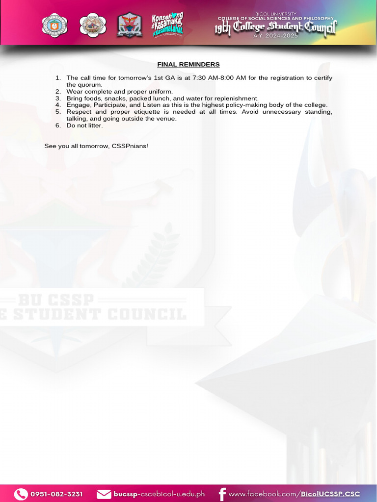 Final Reminders for 1st GA Meeting | PDF