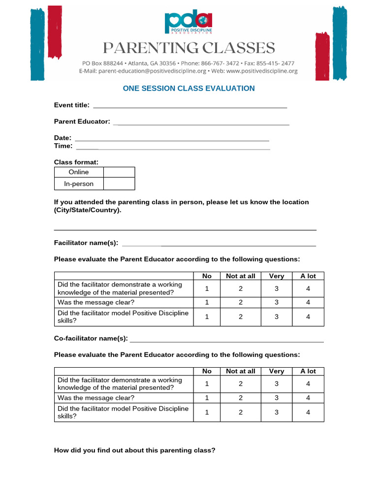 Parenting Class Evaluation (One Session) | PDF