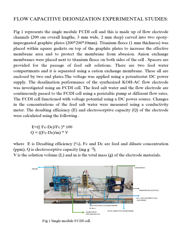 FLOW CAPACITIVE DEIONIZATION EXPERIMENTAL STUDIES | PDF | Ion | Applied ...
