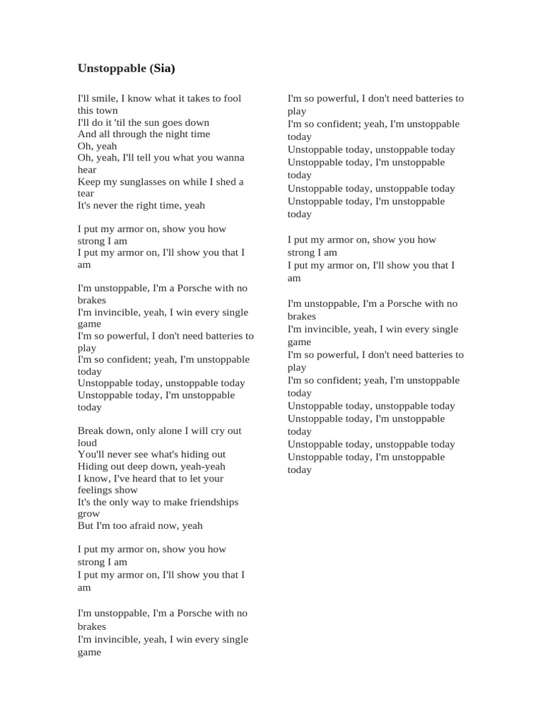 Unstoppable Lyrics by Sia | PDF