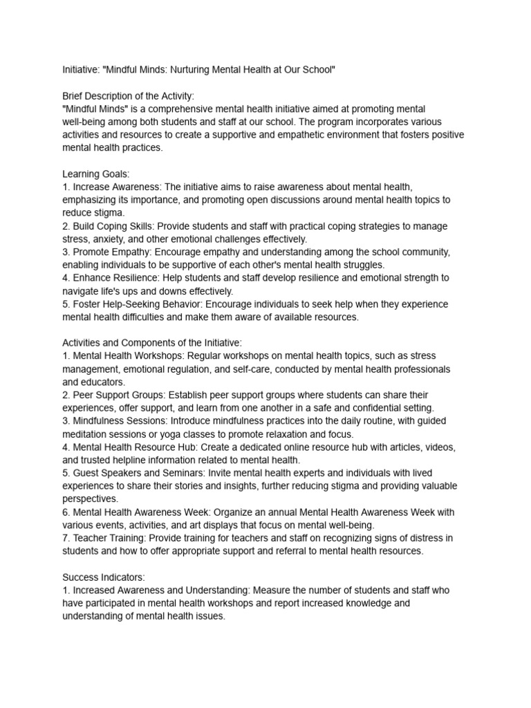 Mindful Minds: School Mental Health Initiative | PDF | Mental Health ...