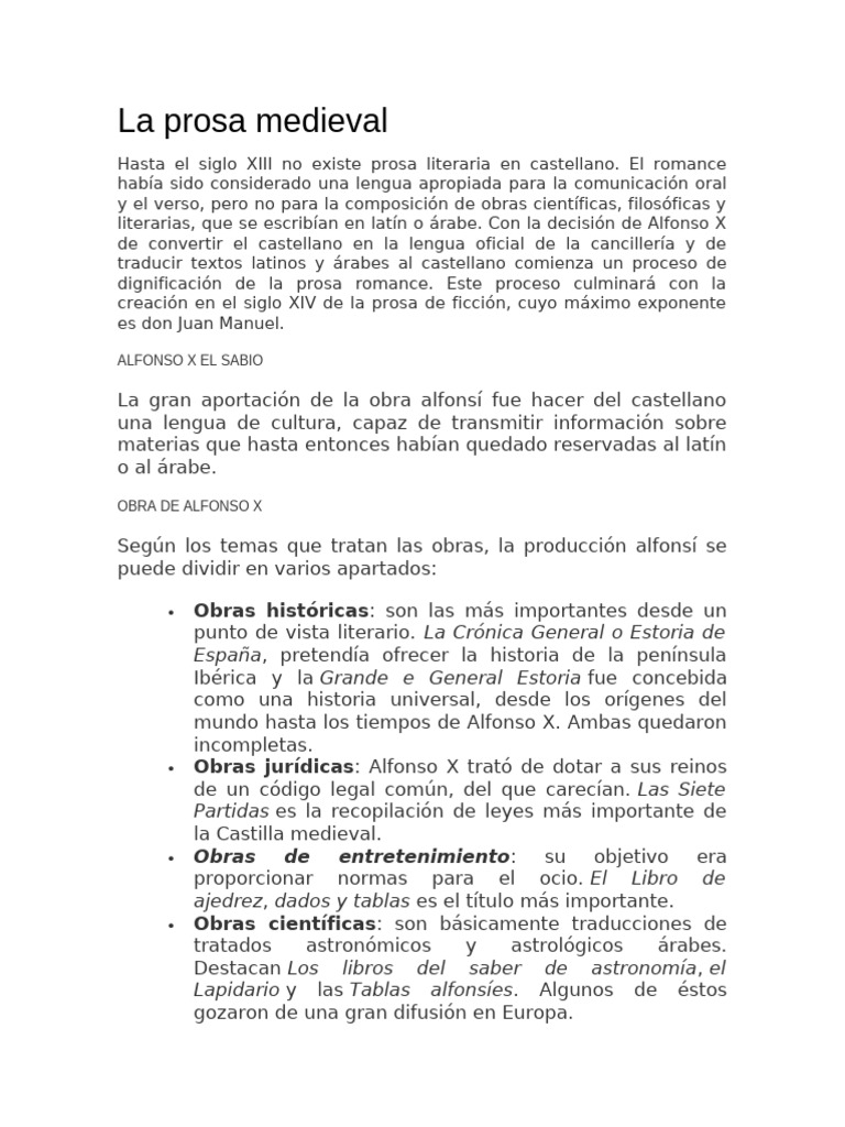 Evolución de la prosa medieval en España | PDF