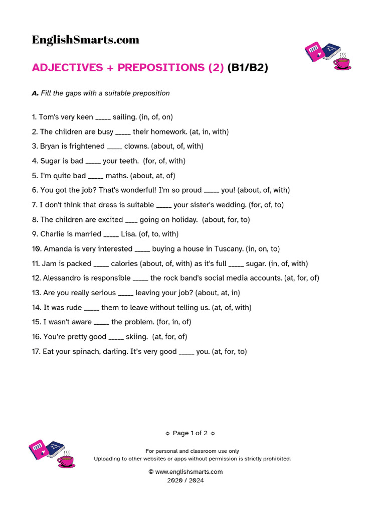 Adjectives and Prepositions Exercise | PDF