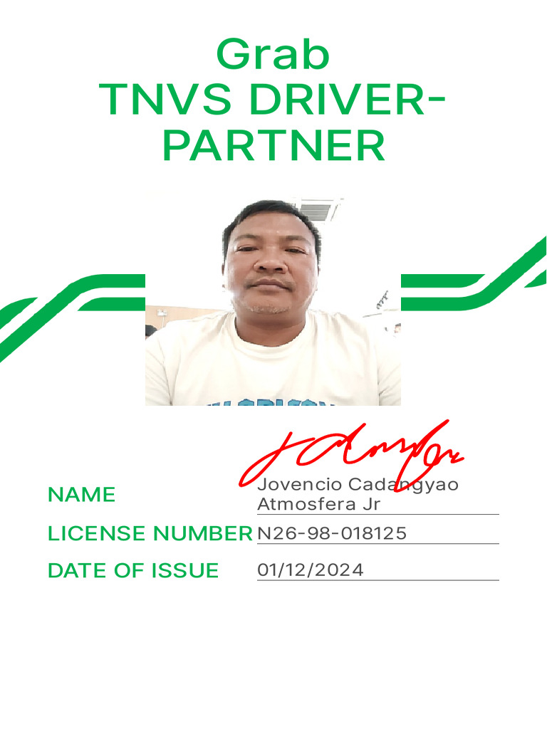 Grab TNVS Driver License Details | PDF