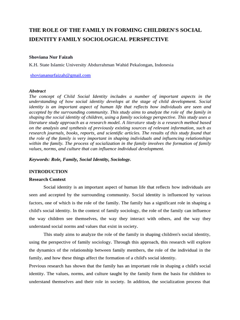 Uts The Role of The Family in Forming Children's Social Identity Family ...
