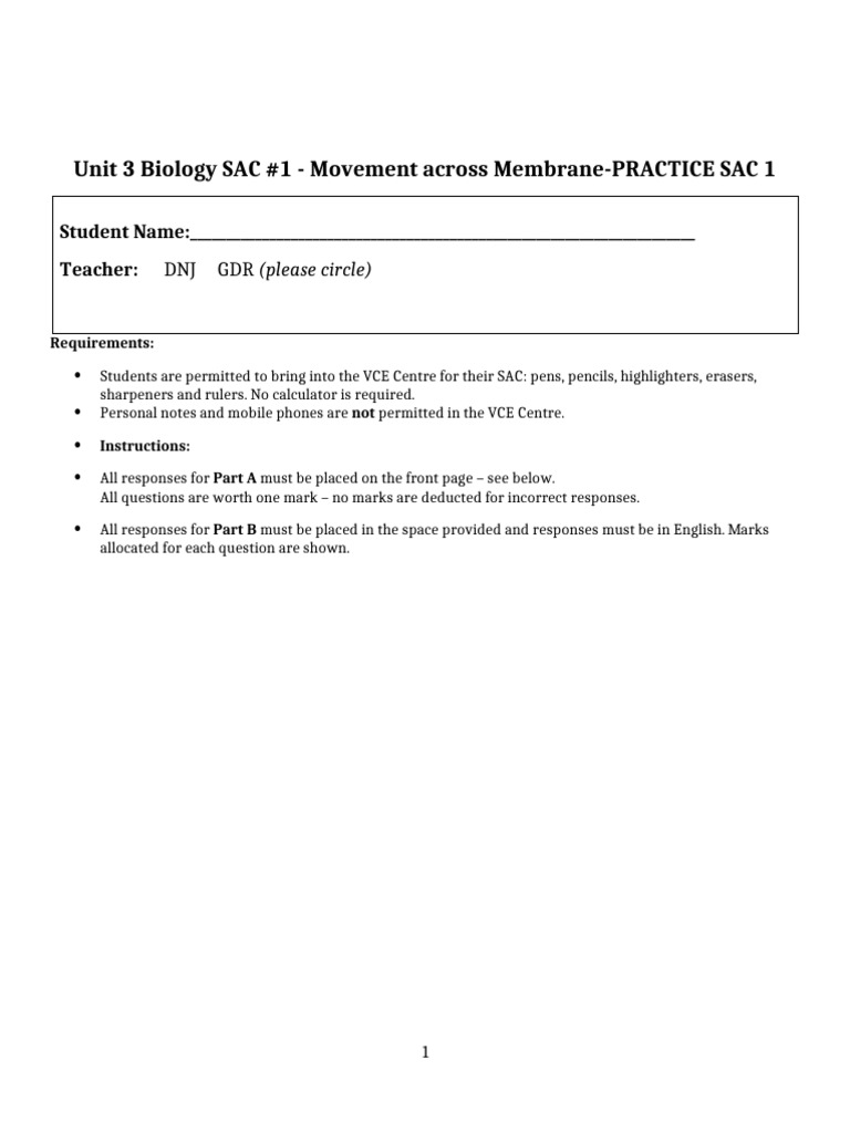 PRACTICE SAC FOR UNIT 1 BIO - SAC 1 - For 2024 (2) - For 2025 | PDF ...