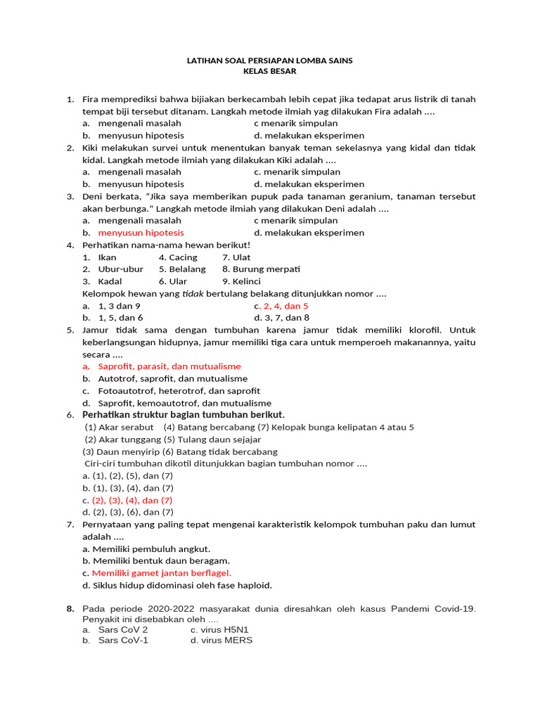 LATIHAN SOAL PERSIAPAN LOMBA SAINS kelas besar | PDF