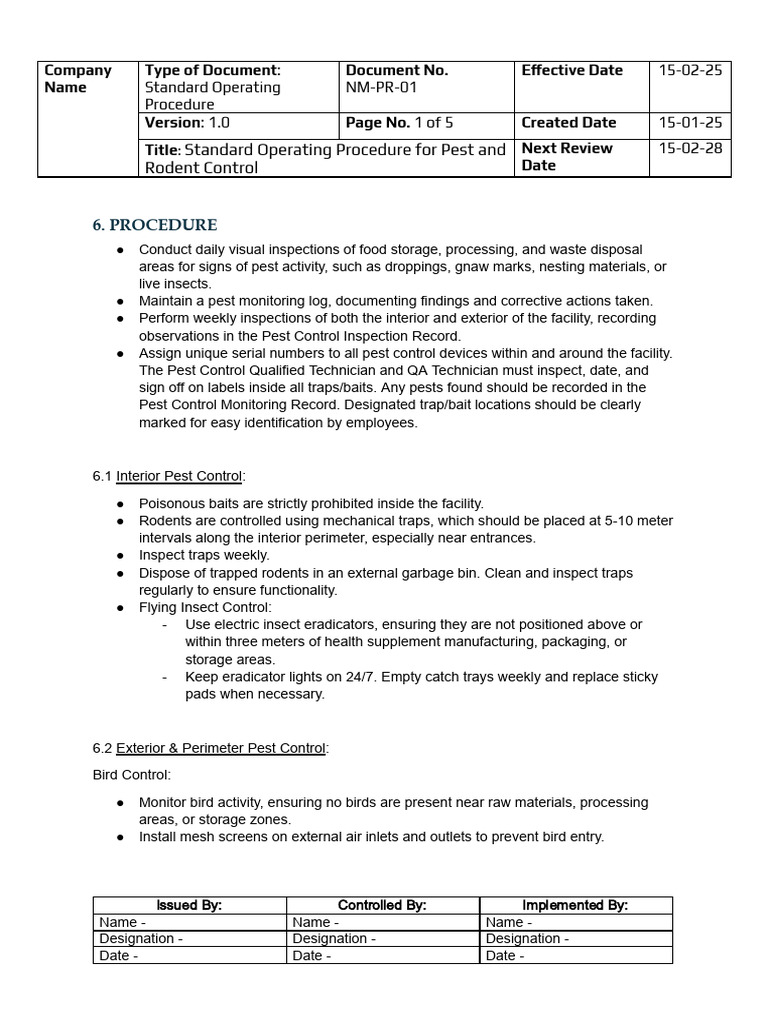 SOP For Pest and Rodent Control Part - 3 | PDF | Pest Control | Pest ...