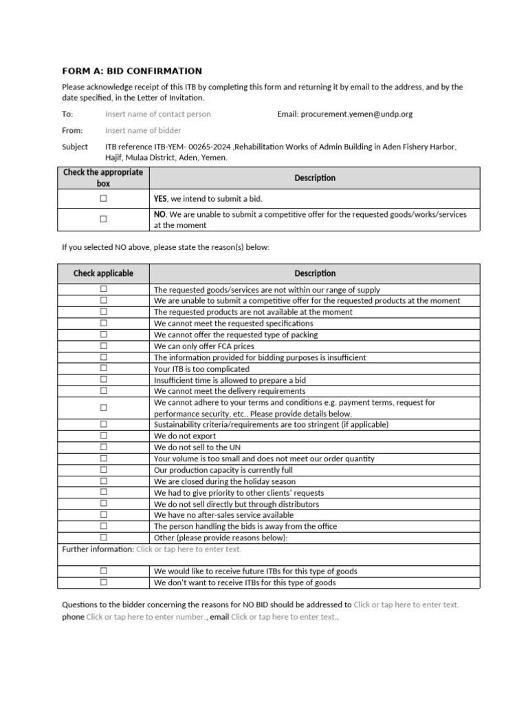 Section 7-Bidding Forms Form A-Bid Confirmation | PDF