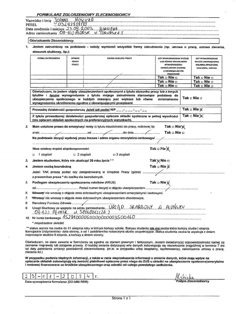 Formularz Zgłoszeniowy | PDF