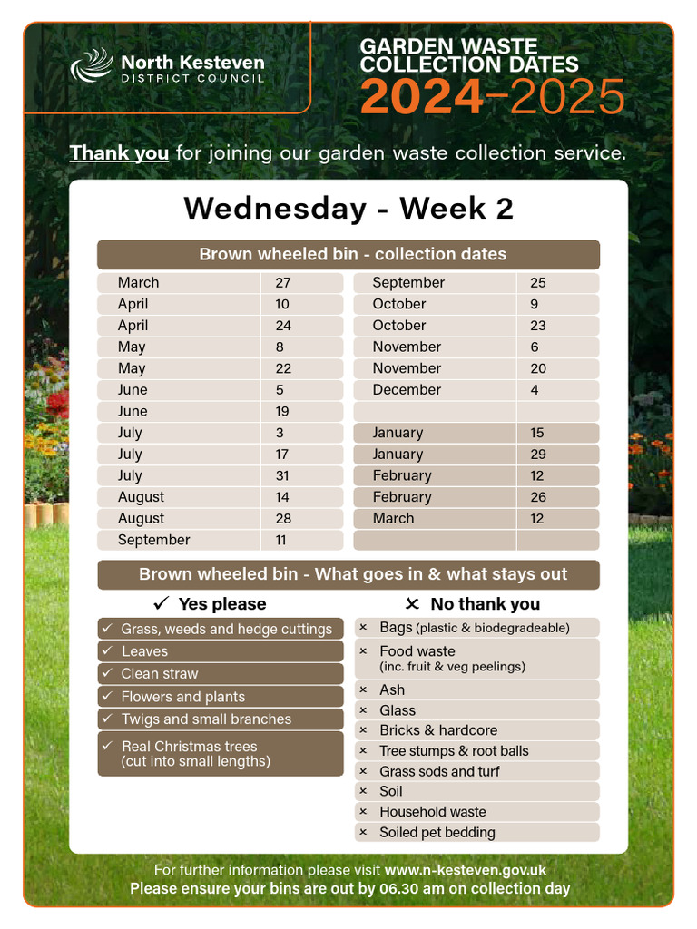 Brown Garden Bin Calendar Wednesday (Week 2) 2024-2025 | PDF