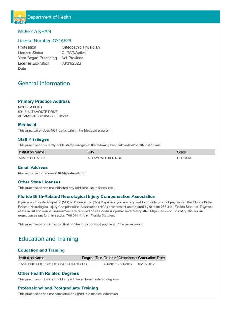 Practitioner Profile Print Friendly | PDF | Physician | Insurance
