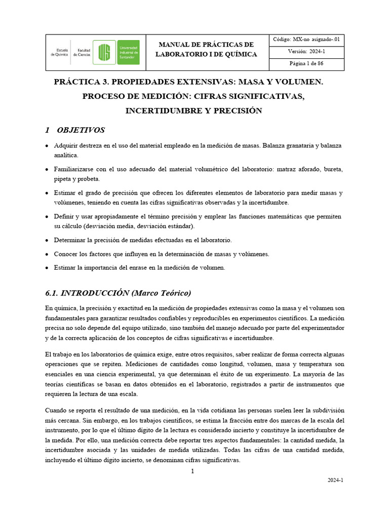 Práctica #3 - Laboratorio 1 de Química | PDF | Exactitud y precisión ...