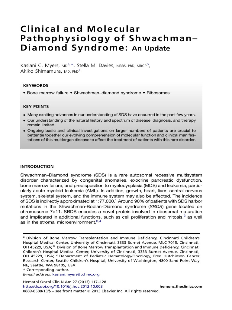 The Clinics - Clinical and Molecular Pathophysiology of Shwachman-Diamond Syndrome (2013) | PDF ...