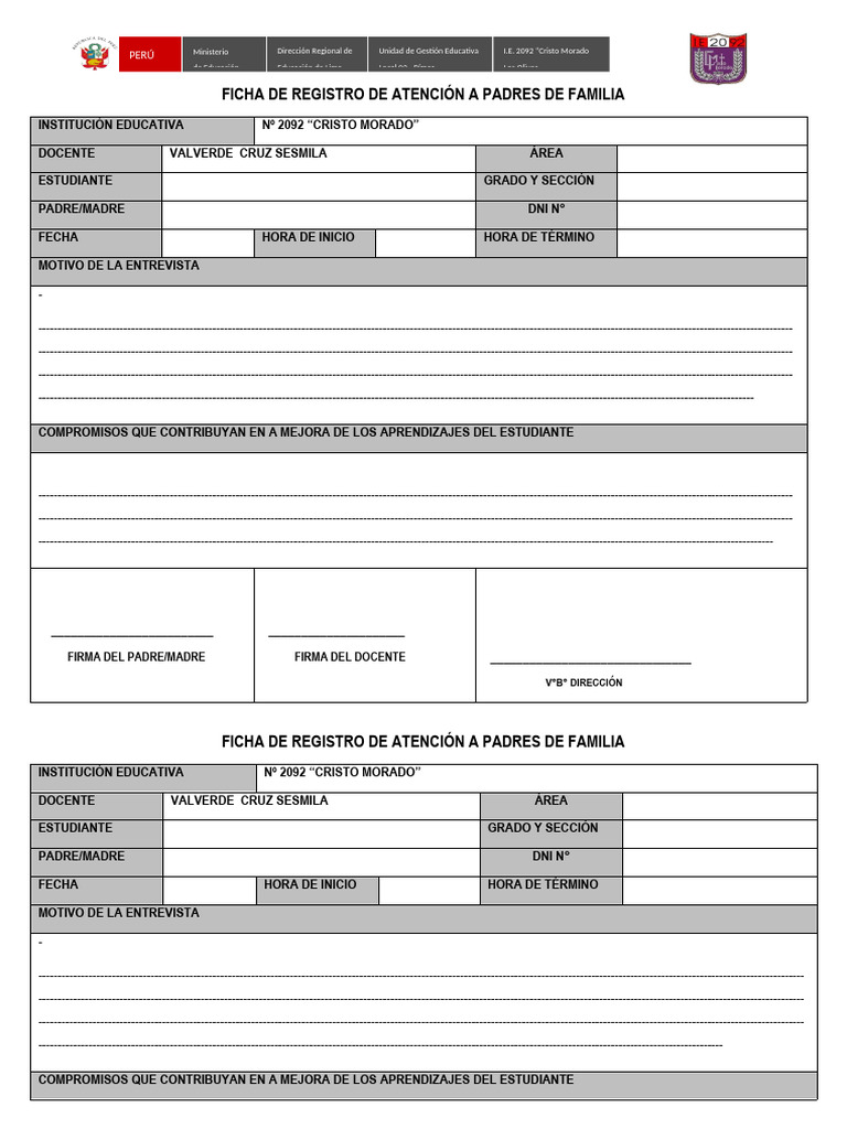 Ficha De Registro De Atencion De Padres Pdf Lima Salón De Clases