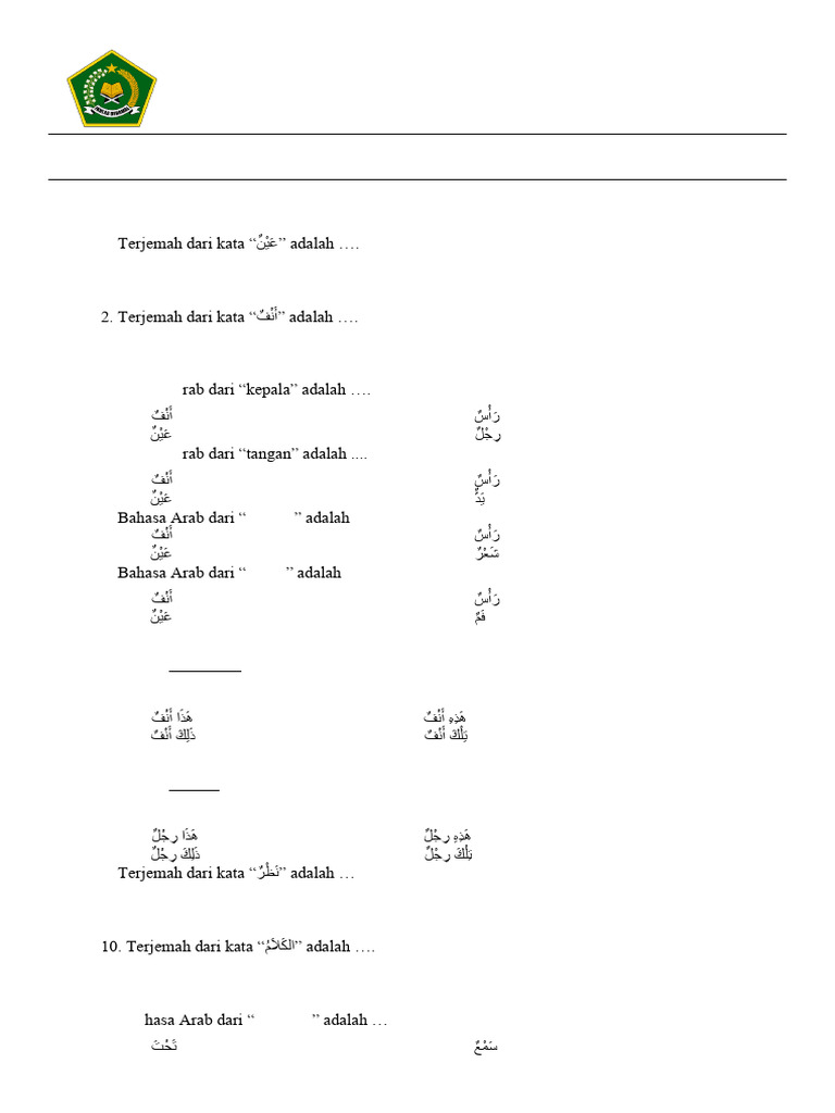 Soal Pas Bahasa Arab Kelas 5 Kumer | PDF