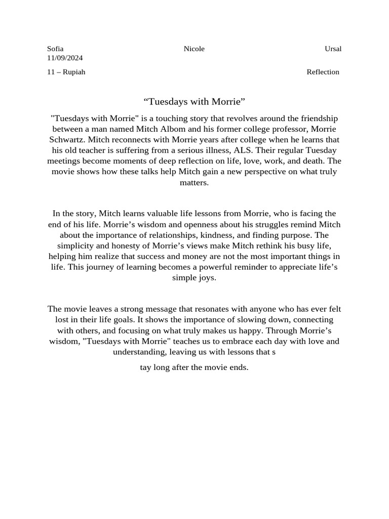 Life Lessons from "Tuesdays with Morrie" | PDF