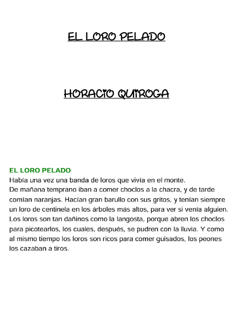 El Loro Pelado de Horacio Quiroga | PDF