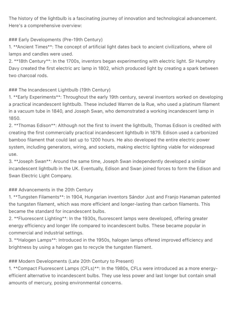 Evolution of the Lightbulb Technology | PDF | Incandescent Light Bulb ...