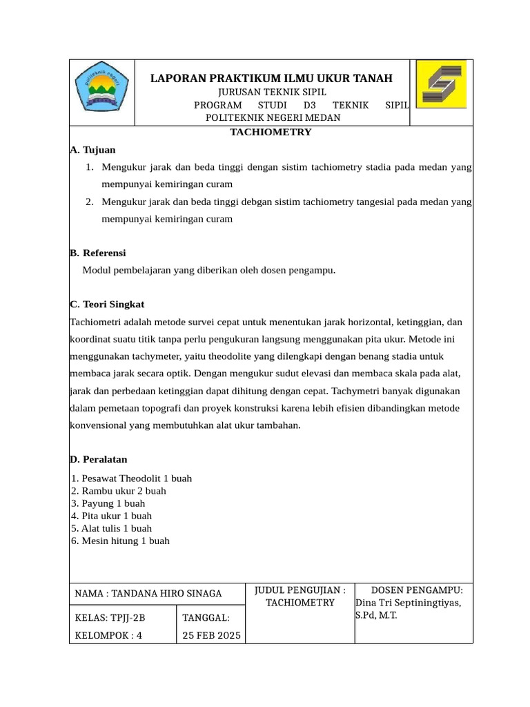 Praktikum Tachiometry Teknik Sipil | PDF