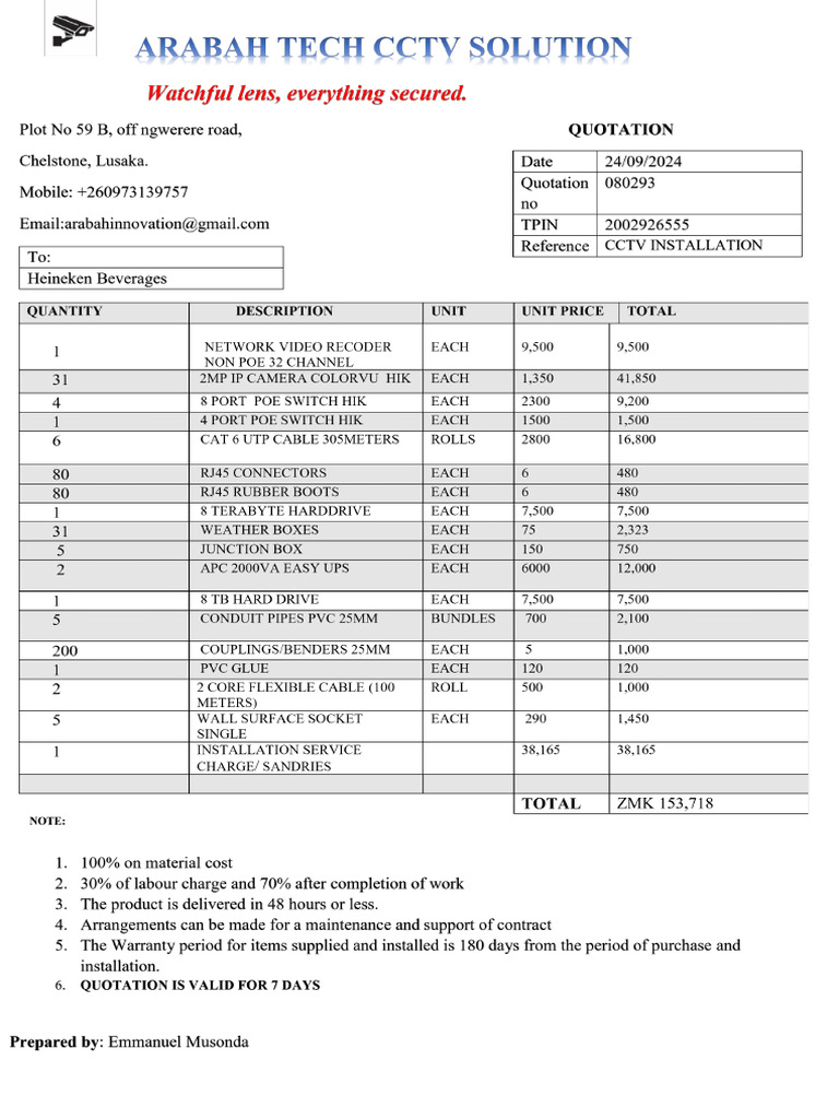 CCTV Installation Quotation 2 | PDF
