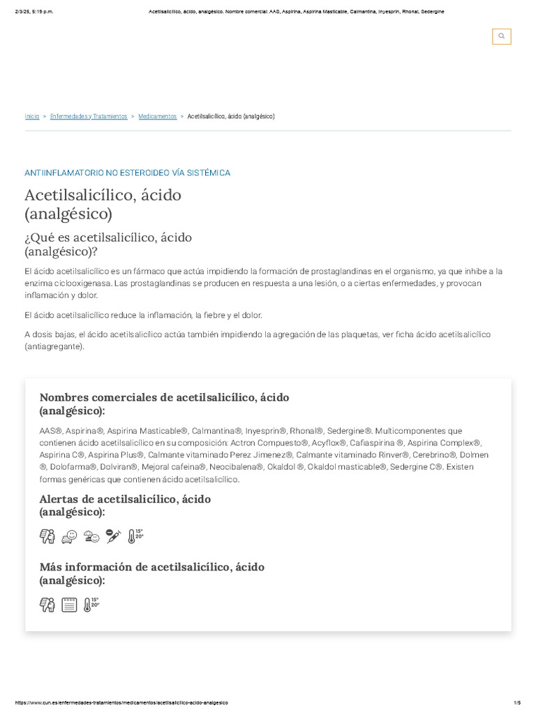 Acetilsalicílico, Ácido, Analgésico. Nombre Comercial - AAS, Aspirina ...