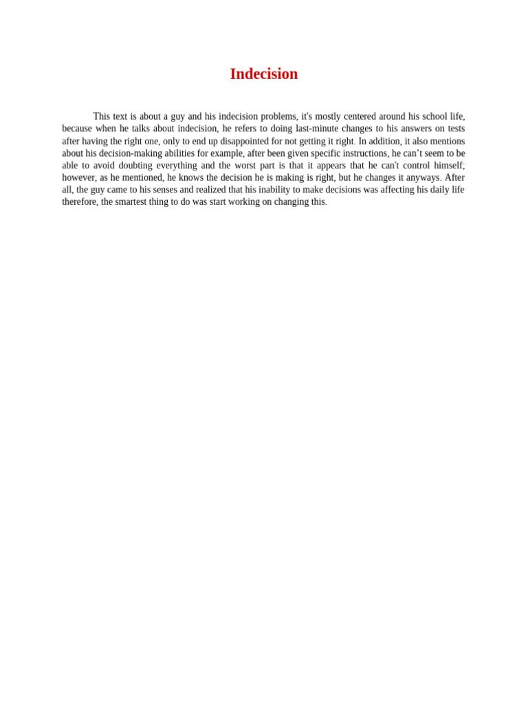 Summary of Indecision | PDF