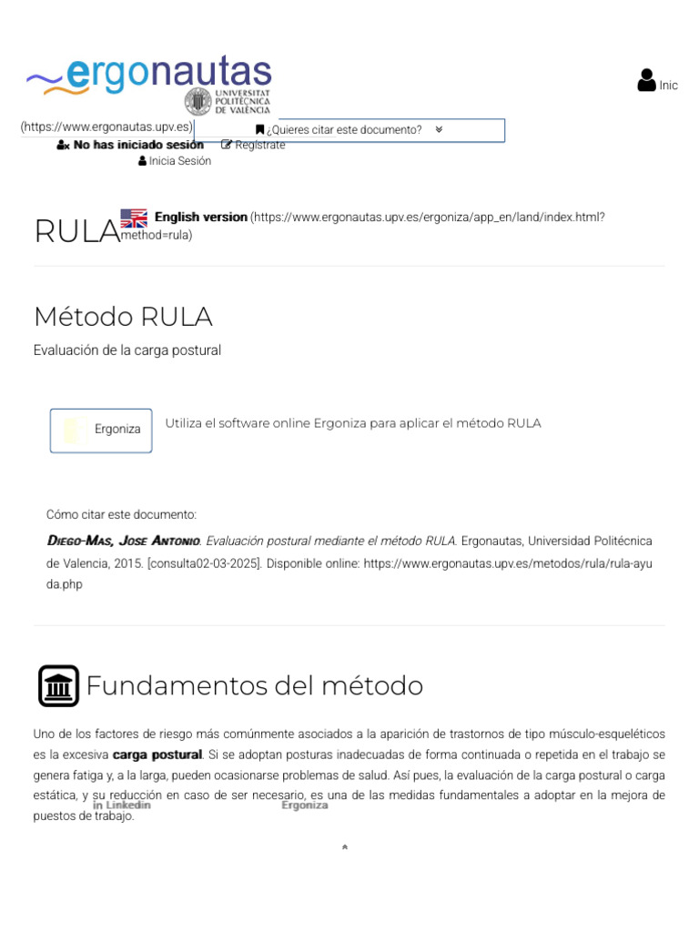 Método RULA - Rapid Upper Limb Assessment | PDF | Medición | Ángulo