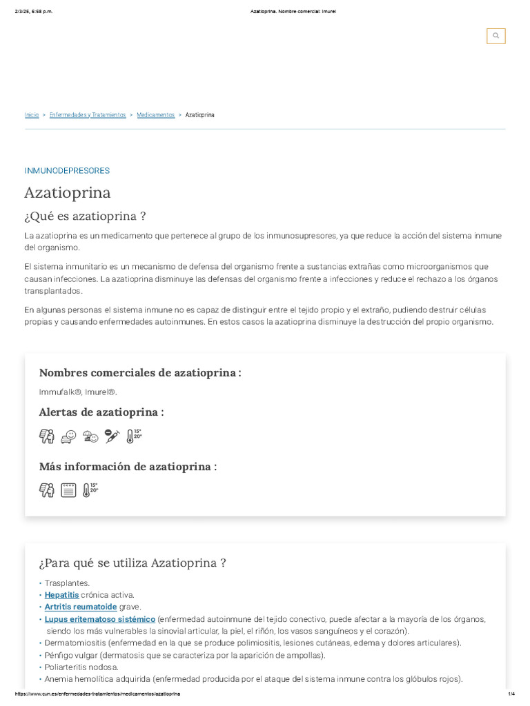 Azatioprina. Nombre Comercial - Imurel | PDF | Sistema inmune | Farmacia