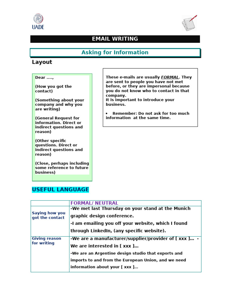 Email Writing: Requesting Information | PDF
