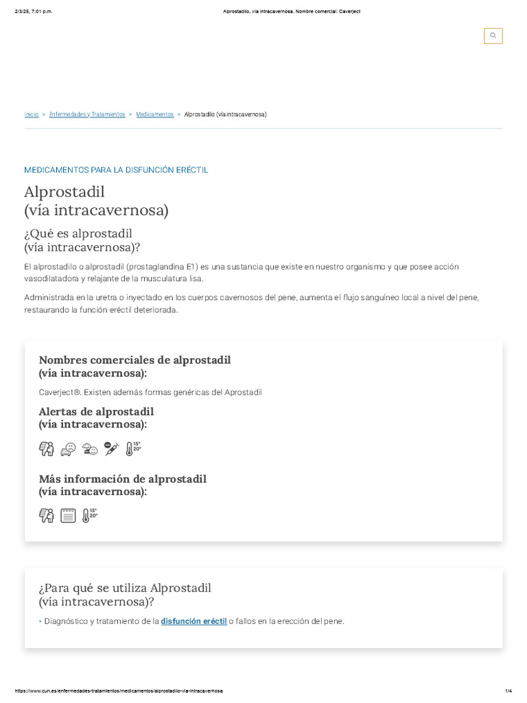 Alprostadilo, Vía Intracavernosa. Nombre Comercial - Caverject | PDF ...