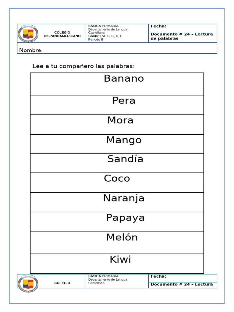 Doc. # 24 Lectura de Palabras | PDF