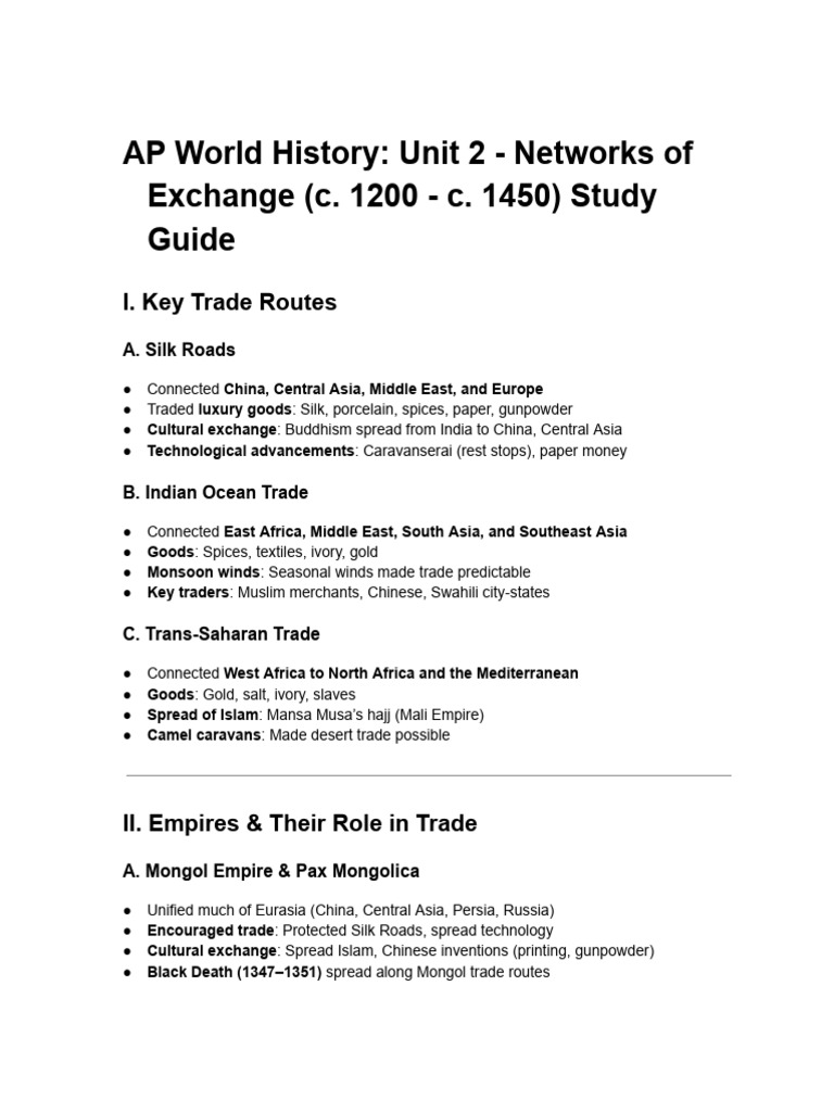 AP World History_ Unit 2 - Networks of Exchange | PDF | Silk Road | Trade