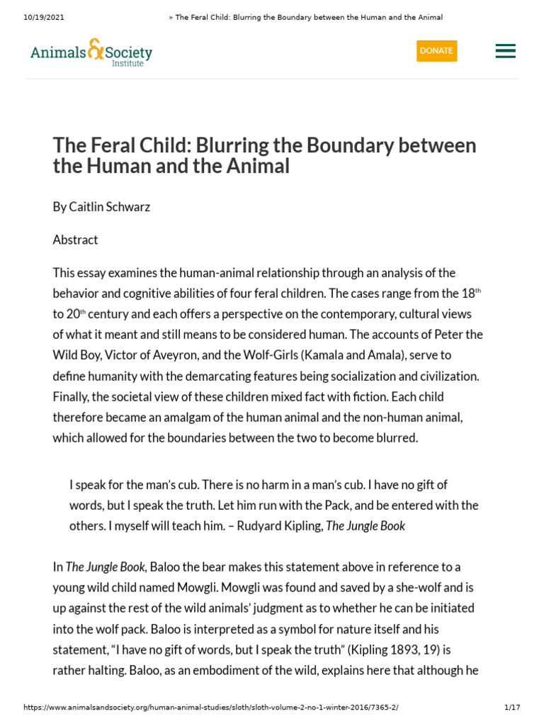 Feral Child Human and Animal | PDF | Baloo | The Jungle Book