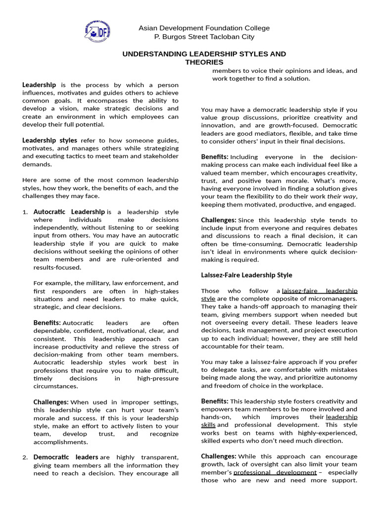 Understanding Leadership Styles Guide | PDF | Leadership | Motivational