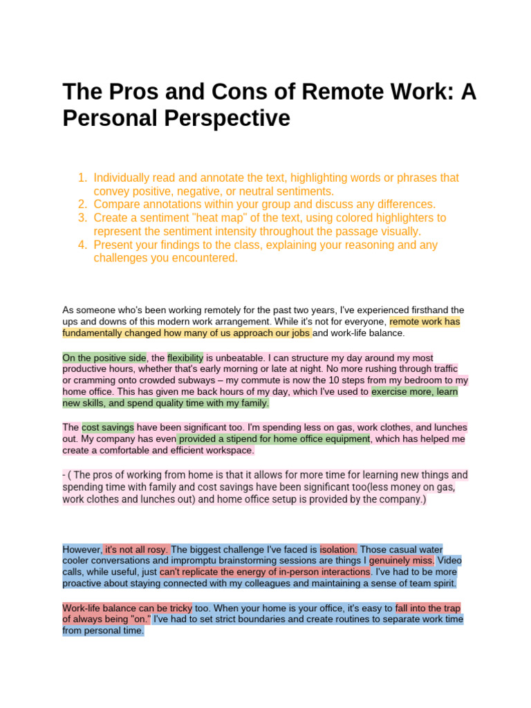 The Pros and Cons of Remote Work - A Personal Perspective | PDF ...