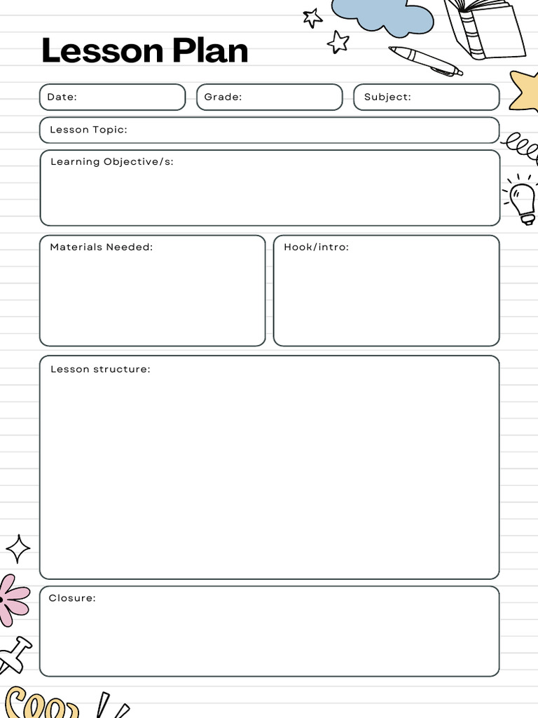 Daily Lesson Plan in Cute Pastel Doodle Style | PDF